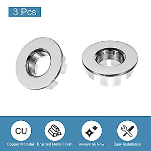 uxcell 3pcs Sink Overflow Rings, Bathroom Kitchen Basin Trim Bath Sink Hole Round Hollow Brass Overflow Drain Cover Insert in Hole (Silver Tone)