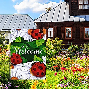 Welcome Spring Garden Flag 12x18 Double Sided Burlap Vertical Spring Yard Flags The Beatles Floral Banner for Seasonal Summer Outdoor Farmhouse Decoration(ONLY FLAG)