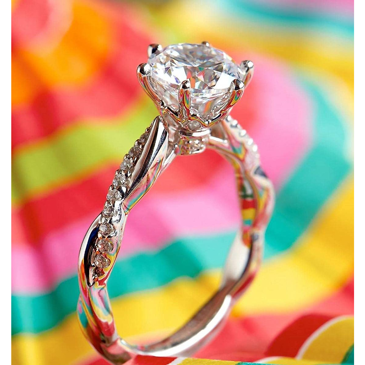 Aihpos 1-1/4 Carat(ctw) Classic Engagement Rings for Women White Gold 6-Prong Moissanite Rings Platinum Plated Silver 10K 14K 18K Gold Wedding Anniversary Ring with Text Engraving