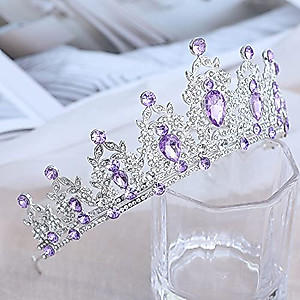 LKBBC Silver with Purple Crown, Crystal Mermaid Birthday Fairy Crown,Princess Sweet 16 Quinceanera Queen Tiara Headband