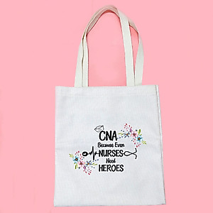 CNA Life Tote Bag Certified Nurse Assistant Gift CNA Because Even Nurses Need Heroes Canvas Tote Bag (CNA Because Tote B) Medium
