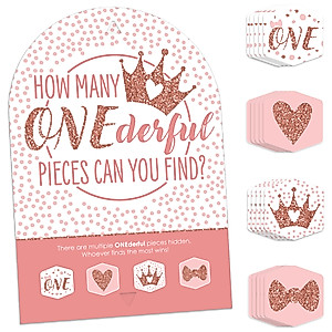 Big Dot of Happiness 1st Birthday Little Miss Onederful - Girl First Birthday Party Scavenger Hunt - 1 Stand and 48 Game Pieces - Hide and Find Game