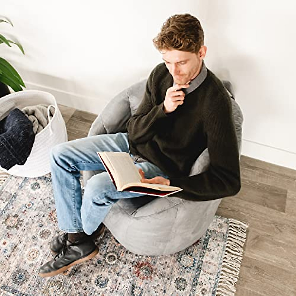 Big Joe Milano Bean Bag Chair, Gray Plush, Soft Polyester, 2.5 feet