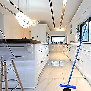 ElectroSilk Silicone Bristle Push Broom Carpet Rake Squeegee for Dust, Human and Pet Hair Remover, Multi-Tool Mop for Floor Cleaning, Adjustable Handle Up to 64 in Long, Cat Dog Fur Cleaning Supplies