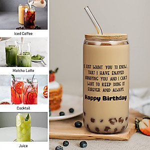 Birthday Gifts for Women Men - Funny Friendship Gift for Best Friend Sister - Happy Birthday Gift for Her Girlfriend Wife Female - Bday Present for Him Boyfriend Husband - 16Oz Cute Coffee Glass Cup