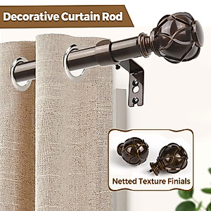 KAMANINA Single Curtain Rod 32 to 58 Inch(2.6-4.8Ft), 7/8 Inch Antique Bronze Adjustable Drapery Rod for Windows, Decorative Netted Texture End