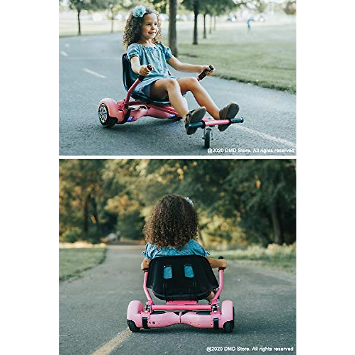 KUMAMOT Hoverboard Seat Attachment for 6.5” 8” 10” Hoverboard, Go Kart Cart Conversion Kit, Accessories for Self Balancing Scooter, Hoverboard Cart for Kids and Adult, Adjustable Frame Length, Pink
