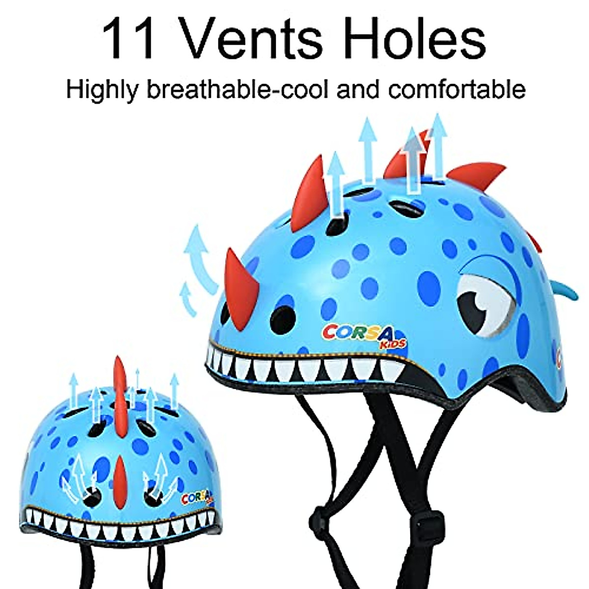Kids Bike Helmet,Lovely Blue Dinosaur Kids Helmet Ages 2-4 Years Old Boys Girls Sports Helmet for Balance car, trikes, Scooters, Bike and Other Outdoor Sports