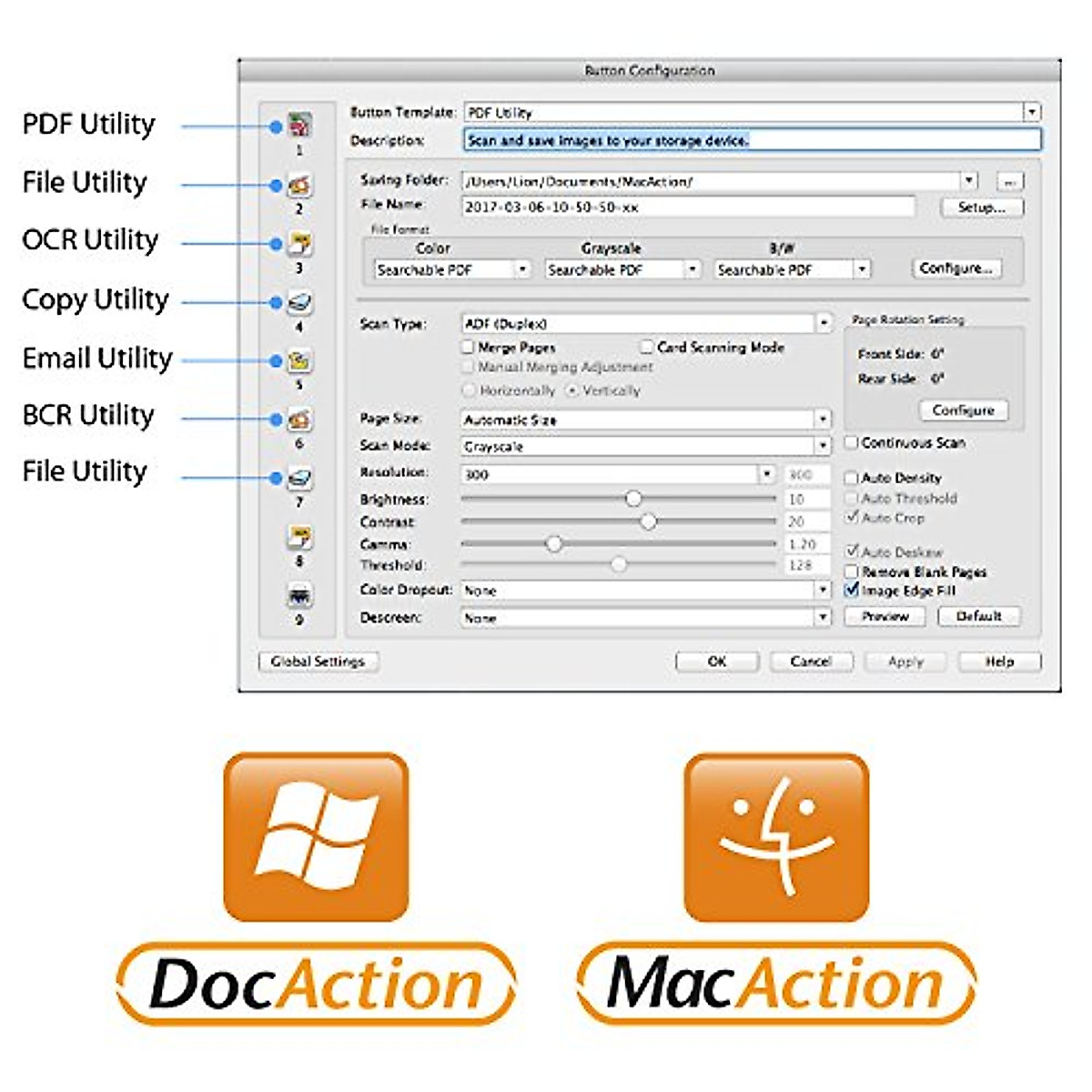 Plustek PS30D Duplex Document Scanner: with 50 Sheet Auto Document Feeder (ADF) and searchable PDF Function by Abbyy OCR. Support Mac and PC