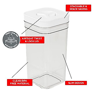 SharpChef Airtight Twist & Lock Food Storage Container with locking lid, Leakproof, Stackable, Kitchen Pantry Organization and Storage, Cereal, Snack, Flour, Sugar, Coffee, BPA-Free (2, 2L)