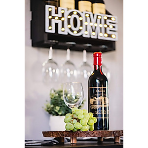 ienjoyware Wooden Wall Mounted Home LED Wine Rack and Glass Holder – Wall Décor for Home Interior – Wine Racks Display with LED – 4-Bottle and 4-Glass Holder