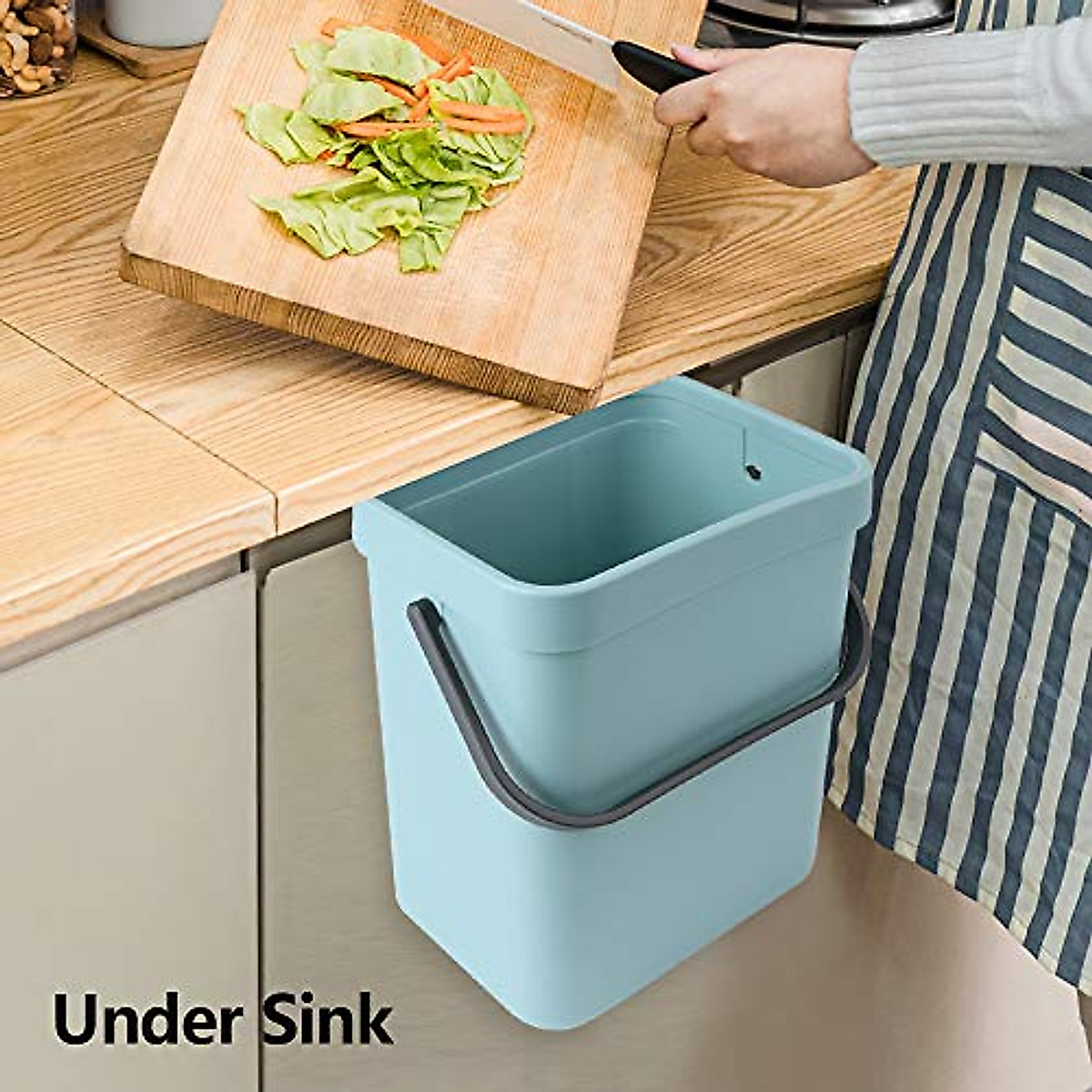 VIGIND Hanging Small Trash Can with Lid Under Sink for Kitchen, 5 L/ 1.3 Gallons Plastic Waste Basket,Food Waste Bin,Kitchen Compost Bin for Counter Top,Bathroom/Office (Blue)