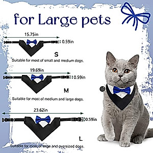 URROMA 1 Pack Blue Bow Formal Dog Tuxedo Bandana, Adjustable Blue Dog Wedding Collar Pet Costume Neckerchief for Small Dogs and Cats, L