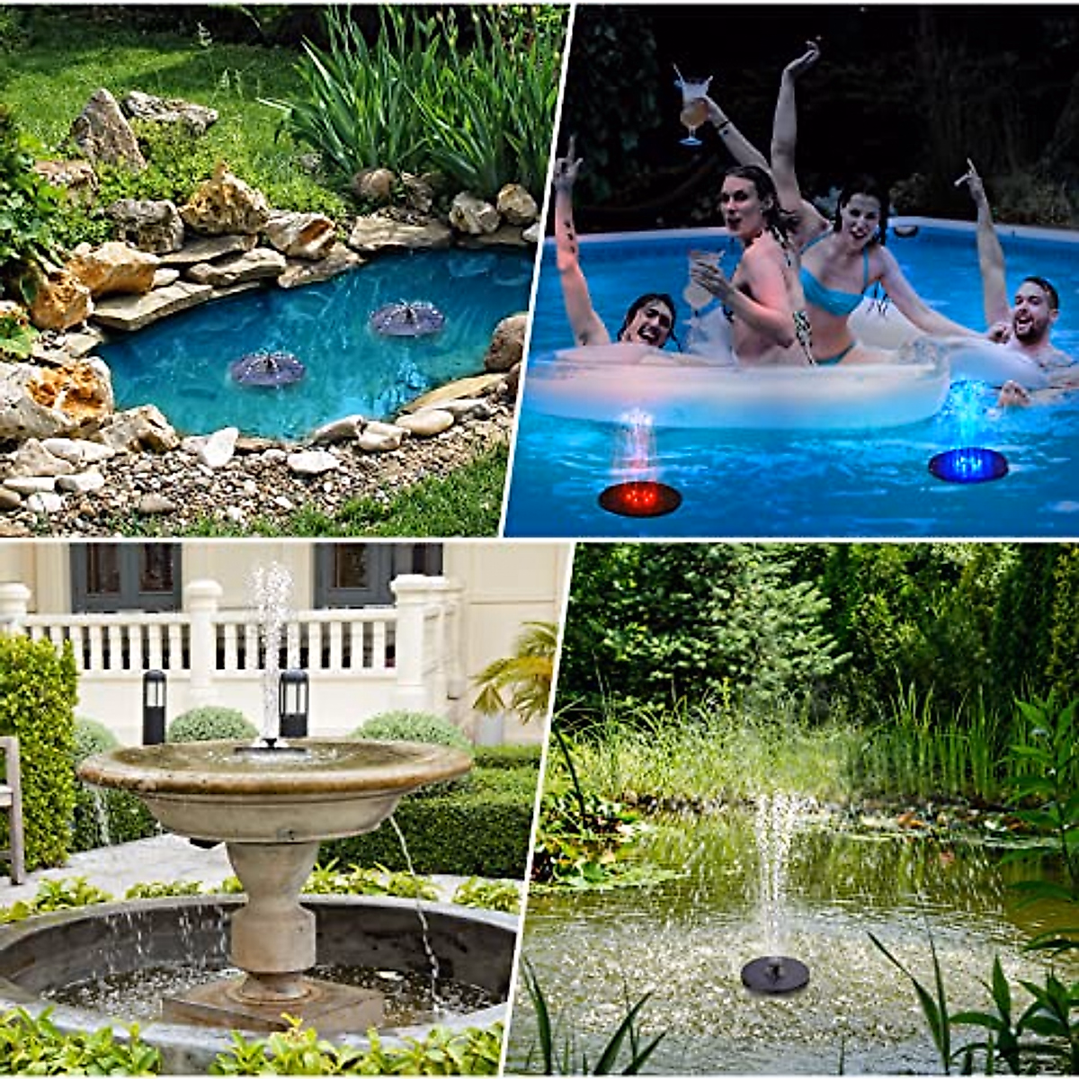 Solar Fountain Pump for Bird Bath, 3W Bird Bath Fountains Solar Power with 7 Nozzles & 4 Fixers LED Light Floating Outdoor Solar Water Fountain Pump for Pool, Garden, Pond, Birdbath, And Fish Tank