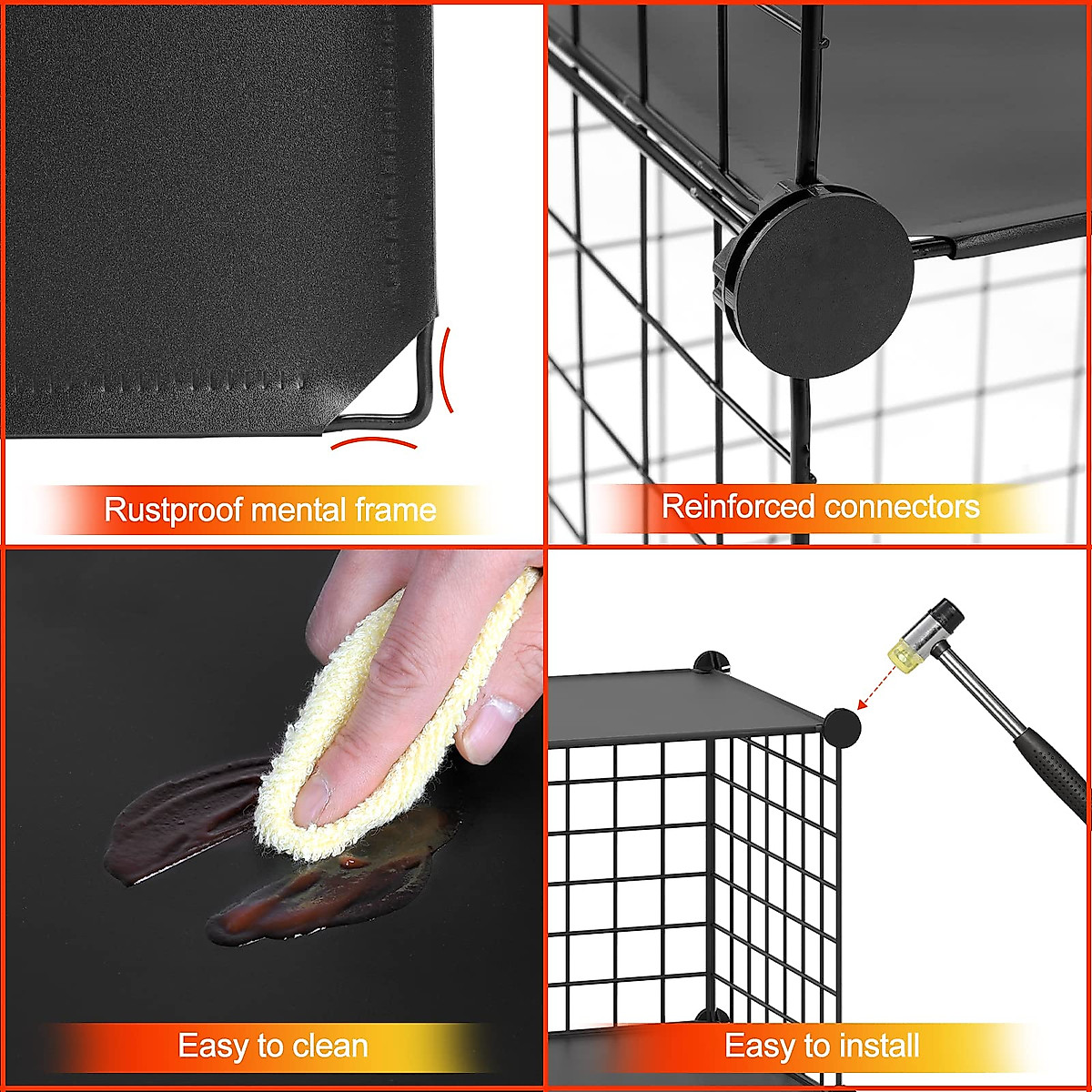 HUBSON Wire Cube Storage Organizer, 6-Cube Metal Grids Storage Shelf, Closet Cabinet, DIY Plastic cube Bookcase Modular Closet Cabinet for Bedroom, Living Room, Office, Black