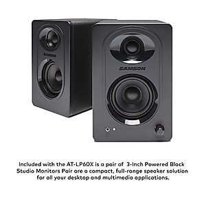 Audio-Technica AT-LP60X Fully Automatic Belt-Drive Stereo Turntable with Built-in Preamp and USB Output Vinyl Playback Bundle with 3-Inch Powered Studio Monitors Pair (Black) (3 Items)