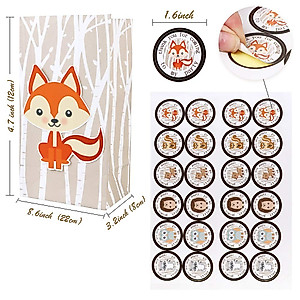 OurWarm 24pcs Woodland Party Favor Bags, 3D Animals Candy Treat Gift Bags with Thank You Stickers for Kids Woodland Animals Theme Baby Shower Birthday Party Decorations Supplies, 6 Styles