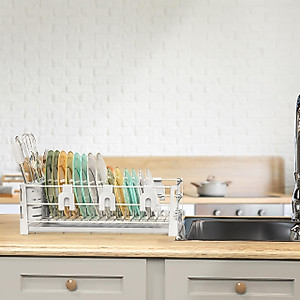 Simple Houseware Dish Rack with Drainers, Mug Holder and Utensil Holder, White