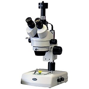 Amscope SM-2TZ-M Digital Professional Trinocular Stereo Zoom Microscope, WH10x Eyepieces, 3.5X-90X Magnification, 0.7X-4.5X Zoom Objective, Upper and Lower Halogen Lighting, Pillar Stand, 110V-120V, Includes 0.5X and 2.0X Barlow Lenses and 1.3MP Camera wi