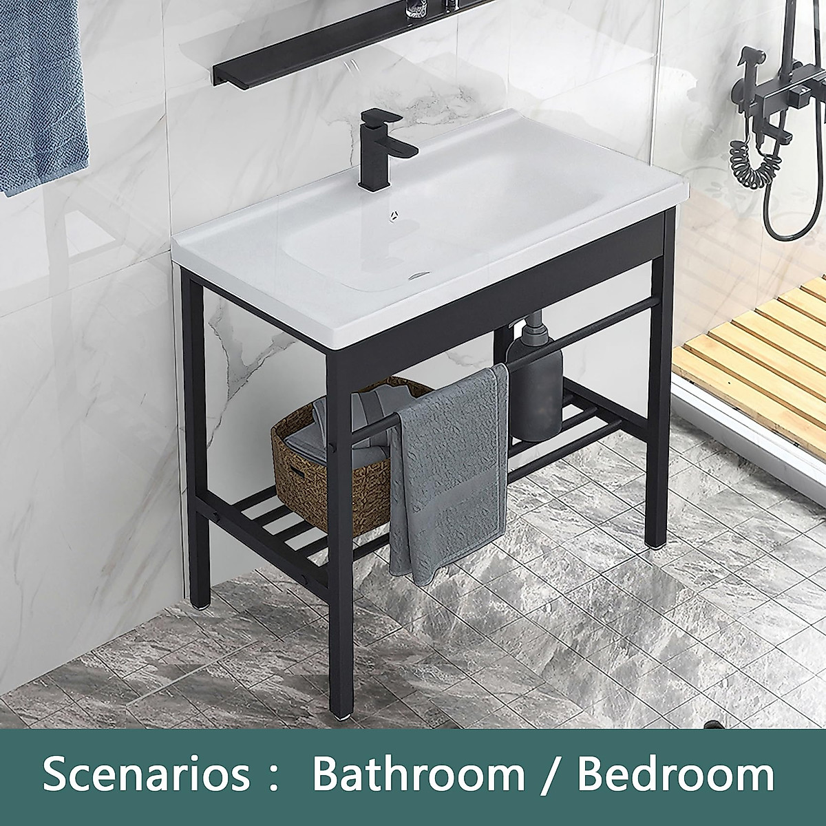 Freestanding Bathroom Console Sink, Bathroom Vanity with Sink, 28.3" x 19" x 32.3" Ceramic Console Sink Set With Bracket, Utility Sink for Laundry Room, Washing Room, Garage, Basement, Outdoor, Indoor