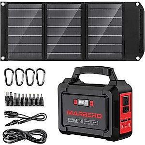 MARBERO Solar Generator 300W Portable Power Station 296Wh with 30W Solar Panel Included with DC, AC, USB A, USB C, Flashlights for Camping, Home, Outdoor, Office, School, Emergency