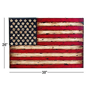 Deco 79 Metal American Flag Indoor Outdoor Wall Decor, 38" x 2" x 26", Red