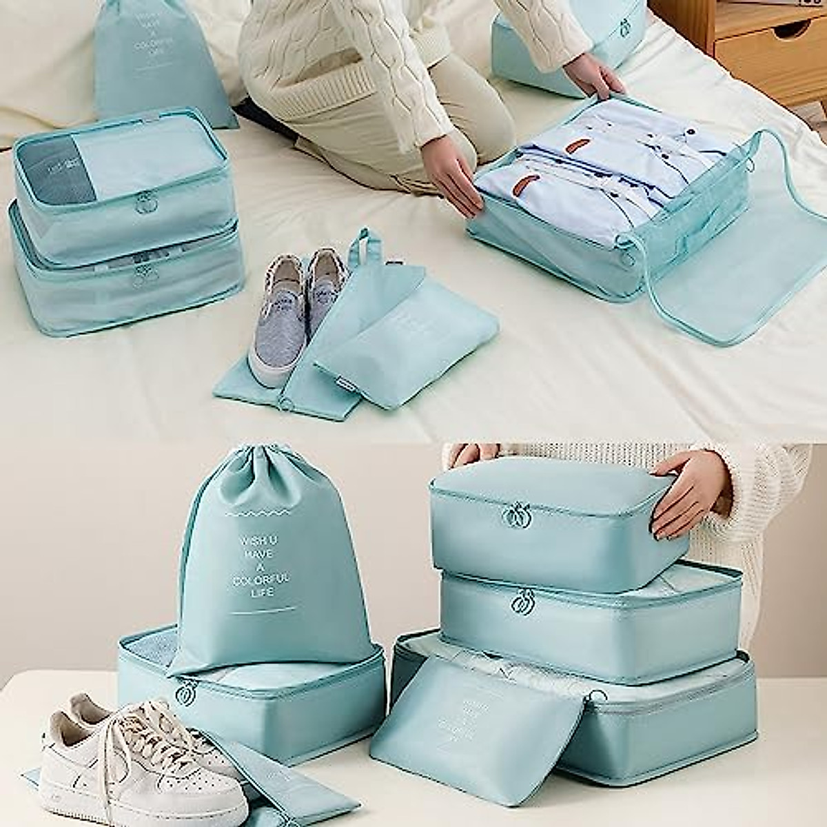 Travel Must Haves 8pcs Packing Cubes for Suitcases + 4pcs Compression Vacuum Storage Bags + Travel Dispenser Bottles Set, Packing Cubes for Carry on Suitcase Travel Essentials (pink)