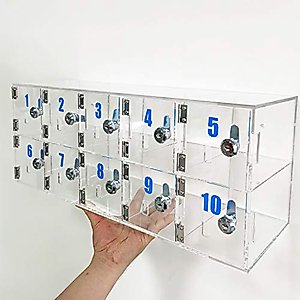 Zinging life No Confused for Each Key Clear Cell Phone Locker Box with Door Locks and Keys Wall-Mounted Cell Phones Storage Cabinet Pocket Storage Locker Box for Office Classroom