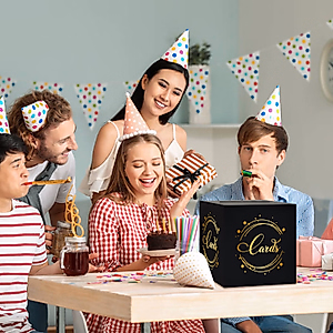 LIKAJON 1 Pack Black and Gold Foil Card Box for Party, 8.7" Black Gift Card Box Money Box for Birthday, Wedding, Baby Shower, Retirement, Anniversary, Bridal Shower, Raffle Ticket