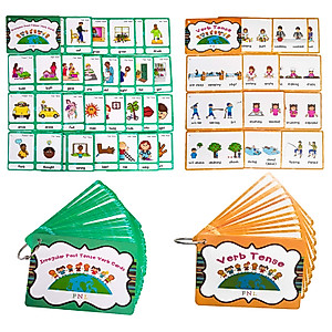 Richardy Irregular Verbs/Verb Tense 2 Themes English Flash Cards Kids Pocket Card, Kindergarten Preschool Educational Toys, Kindergarten Supplies