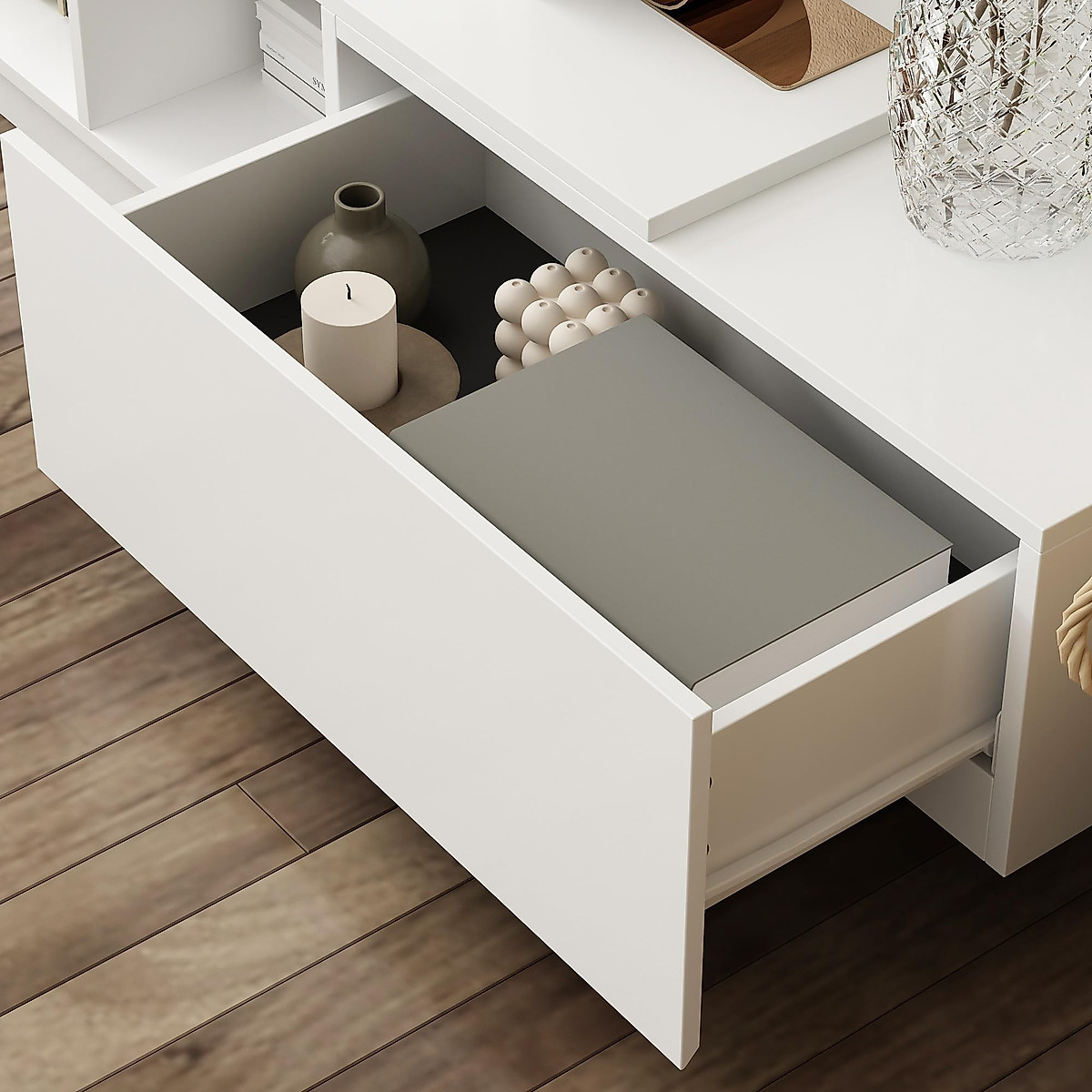 AIEGLE Modern TV Stand for 100+ Inch TVs, 94.5" W Entertainment Center with 2 Drawers & Shelves, Large Media Console Table TV Cabinet with Storage, White