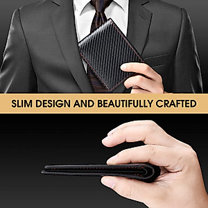 ECCELLENCE Wallets for Men RFID Blocking - Leather Wallet for Men Bifold, Men's Wallet Slim Minimalist, Carbon Fiber Wallets, Security Wallet, Genuine Leather Wallet, Birthday Gift for Husband and Dad