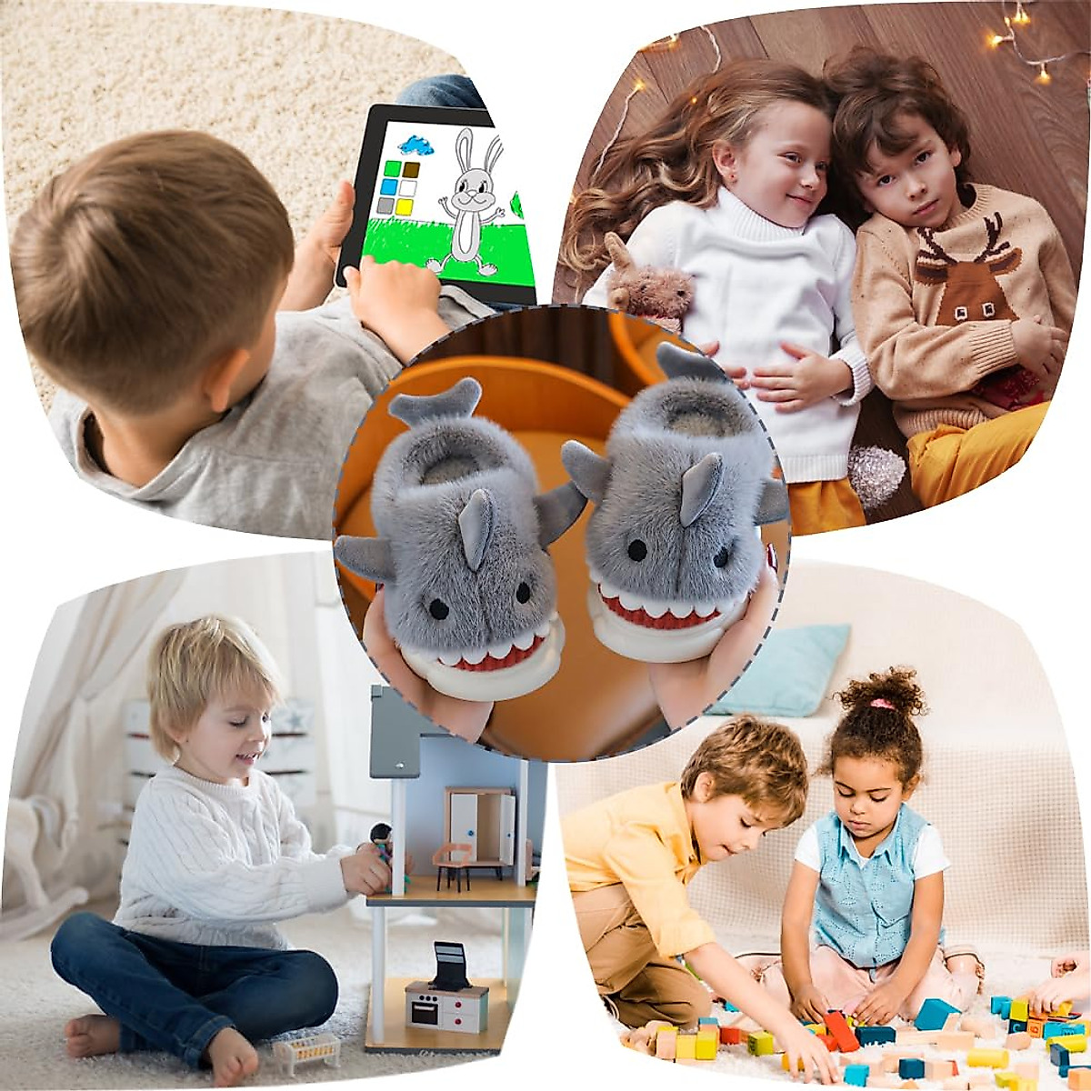 Fiedaz Boys Girls Shark Slippers Kids House Cute Slippers for Toddler Plush Warm Slippers Non-Slip Indoor bedroom Winter Shoes Half Heel Grey 1-1.5 Big kids EU 32-33
