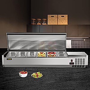 VEVOR 40Qt Sandwich Table 150W Stainless Salad Bar Refrigerated Condiment Prep Station, 60in, Silver