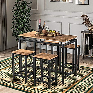 LCH 5-Piece Counter Height, Industrial Dining, Small Space Chairs, Kitchen Table Set for 4 Persons (Brown)