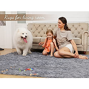 Medeunk 8x10 Area Rugs Solid Grey Super Soft Fluffy Upgrade Sponge Non-Slip No Shedding for Living Room Bedroom Girls/Boys Room Dorm Playroom Lounge Home Decor