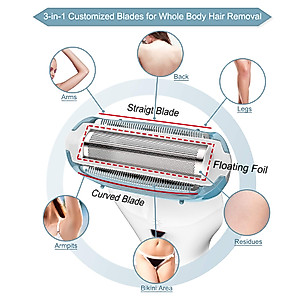 brori Electric Razor for Women - Womens Shaver Bikini Trimmer Body Hair Removal for Legs and Underarms Rechargeable Wet and Dry Painless Cordless with LED Light, Blue