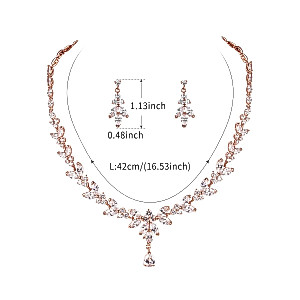 WeimanJewelry Silver/Gold Plated Women Cubic Zirconia Round CZ Marquise Teardrop Bridal Necklace and Drop Earring set for Bride Wedding (Rose Gold)