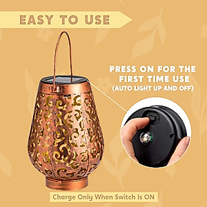 JOIEDOMI 2 Pack Outdoor Solar Hanging Lantern Lights, Waterproof Table Top Solar Lanterns, LED Metal Decorative Garden Solar Lights, Moroccan Lanterns Solar Powered with Handle for Patio