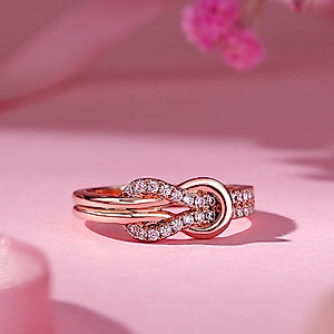 Jeulia Knot Design Band Classic Rings for Women cz Sterling Silver Eternity Rings Wedding Engagement Anniversary Promise Rings Bridal Sets (Rose Gold, 7)