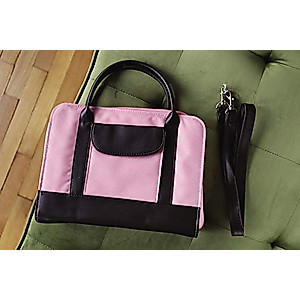 Bible Study Organizer for Women, Bible Bag, Zippered, Shoulder Strap, Detatchable Bible Case, Nylon, Leather Look Accents, Pink, Large