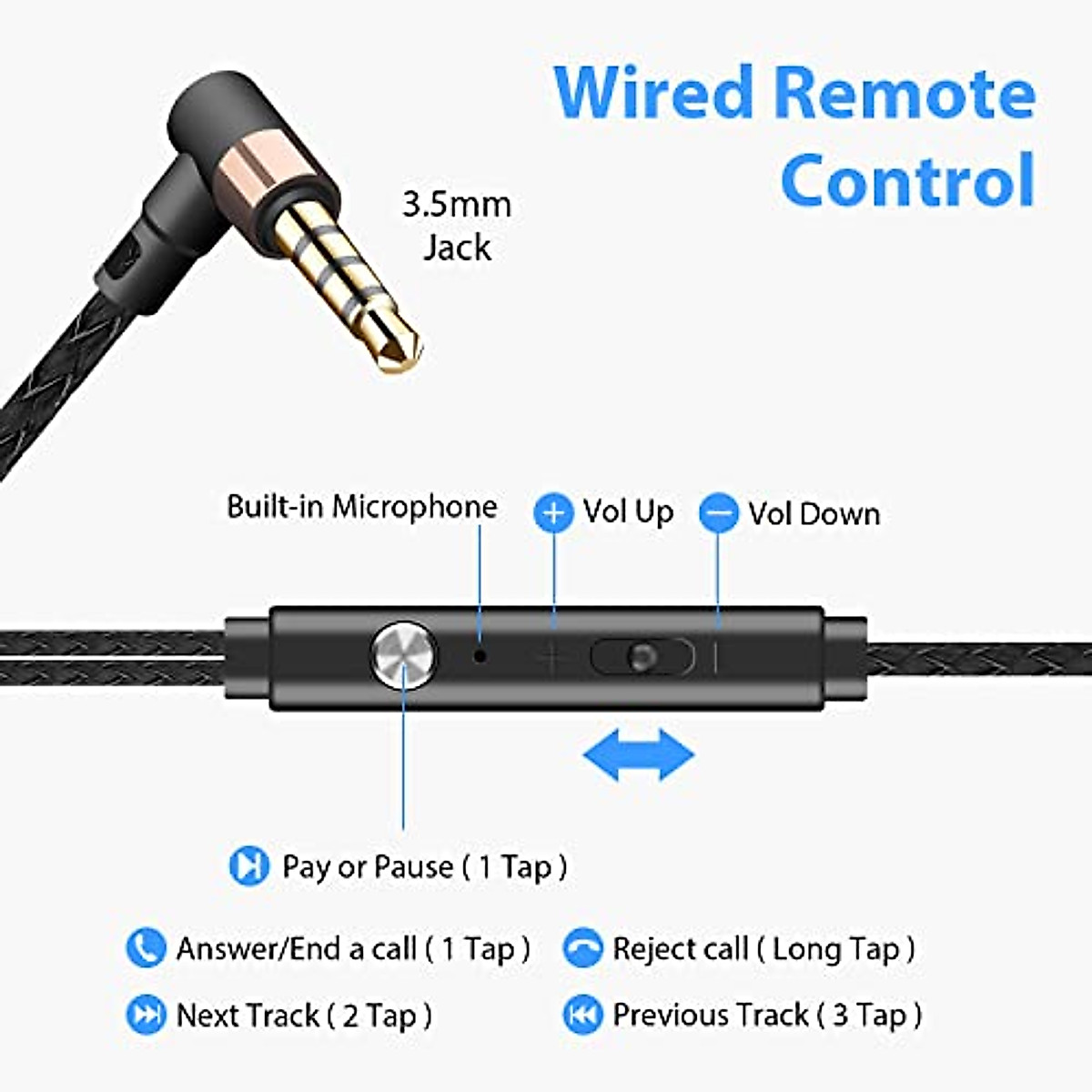 3.5mm Headphone for Samsung A13 A52s Earphone Hi-Fi Stereo Headphone Noise Cancelling Wired Earbuds in-Ear Headset with Mic Volume Control for Galaxy S10+, Moto G Pure, One 5G Ace, Pixel 5a Brown