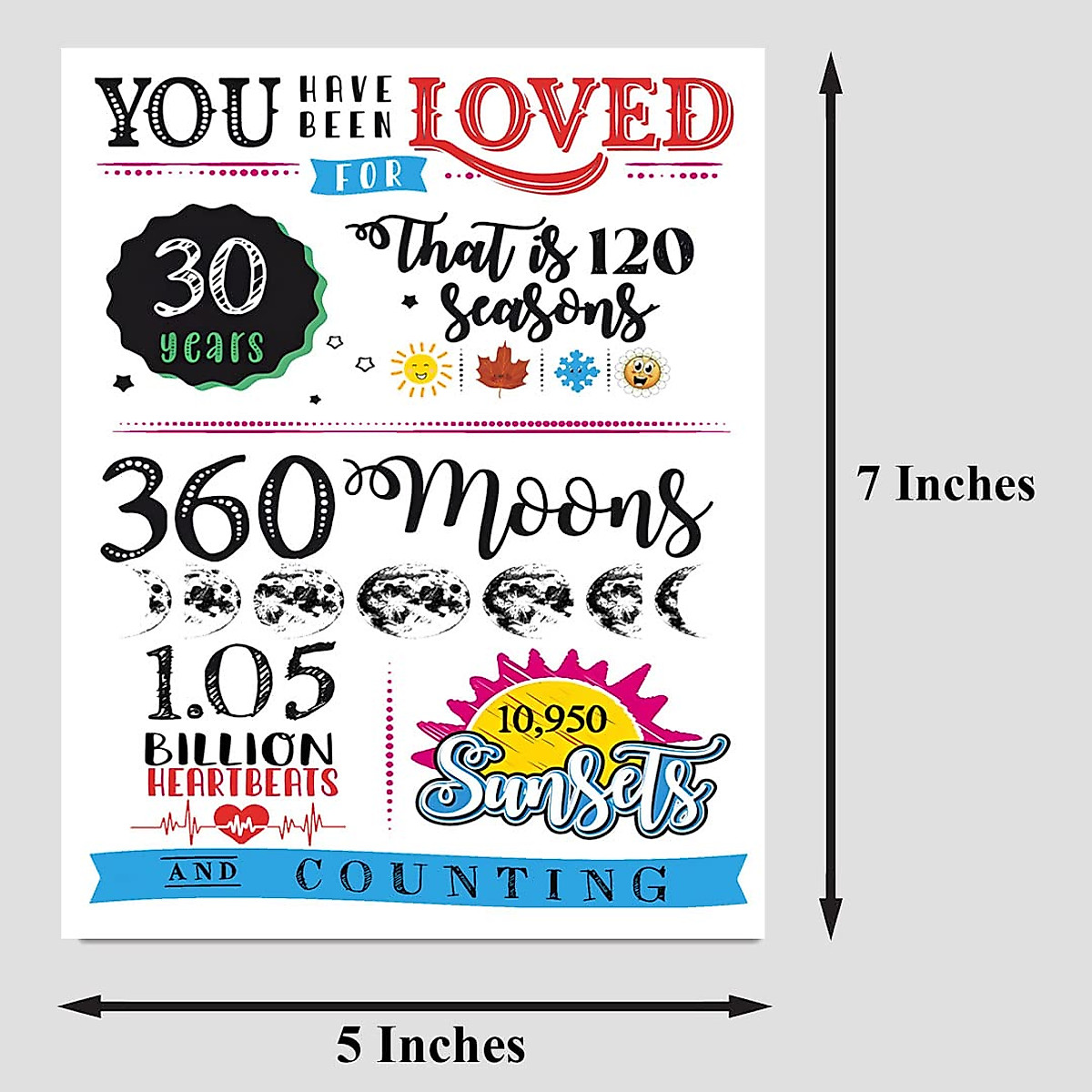 You Have Been Loved for 30 Years, 30th Birthday Gift Ideas Boys Girls Men Woman Girlfriend Boyfriend Husband Wife Mom Dad, Signature card For Party (5 inches by 7 inches)