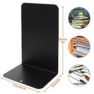 4Pcs Black Metal Bookends, Metal Book Ends to Hold Books, Heavy Duty Bookends for Shelves, 8.0” x 3.9”x 5.3” Bookshelf Holder, Antiskid Book Stoppers for Books, Notebooks Files, Office, Home, Movies