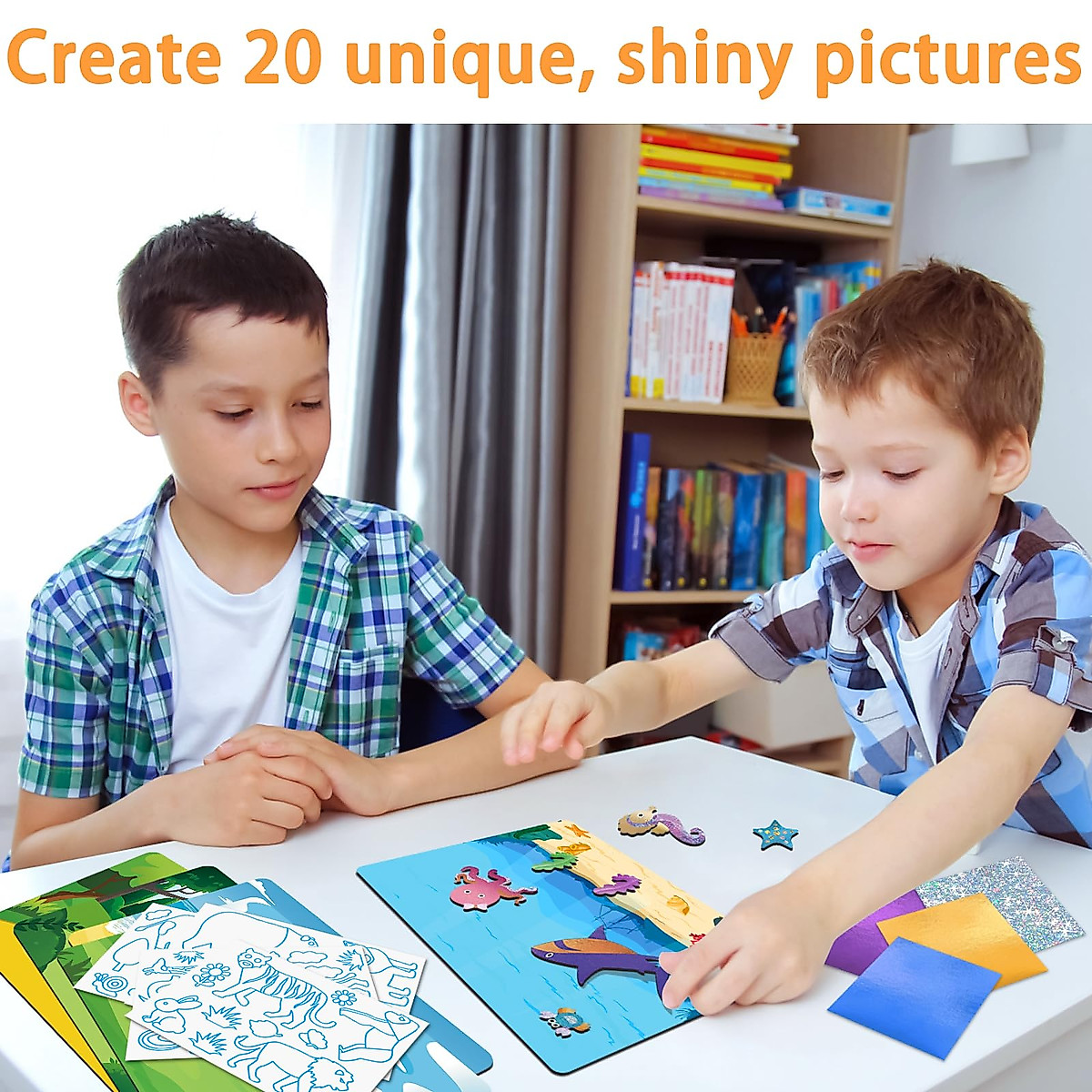 SOOVSY 200 Sheets Animals Foil Art Fun Kit for Kids, Foil Art for Kids Crafts Kit DIY Creative Activity Birthday Christmas Gift Travel Toys for 4 5 6 7 8 9 Years Old Kids Girls Boys Arts & Crafts