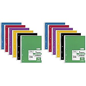 Mead Spiral Notebook, 1 Subject, 70 Wide Ruled Sheets, Assorted Colors, 12 Pack