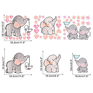 IARTTOP Adorable Elephant Wall Decal, Lovely Family Elephant with Love Heart Stars Wall Sticker, Baby Elephant Decor Wall for Nursery Bedroom Classroom Decoration