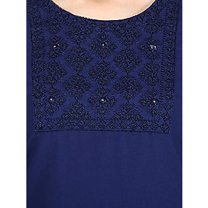 Ramkudi Indian Women's Embroidered Cotton Kurti Dark Blue Top