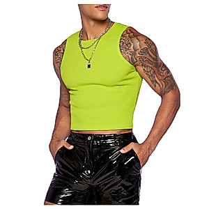 GORGLITTER Men's Fashion Workout Neon Crop Tank Top Slim Fit Hot Shirts Green Small