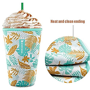 Reusable Iced Coffee Insulator Sleeve for Cold Beverages and Neoprene Cold Coffee Cup Sleeves Cooler Cover 16-32OZ for Coffee Cups, McDonalds, Dunkin Donuts, More(Floral flower)